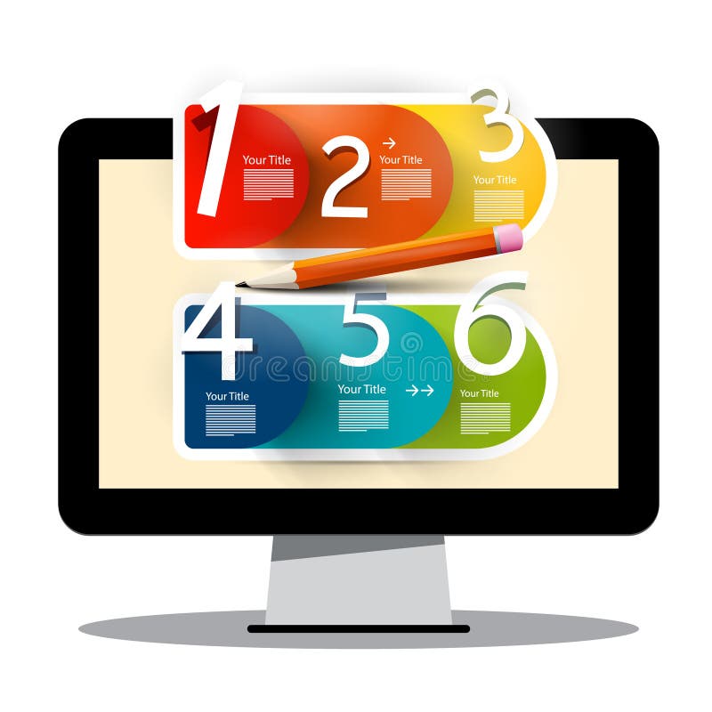 Computer Screen with Creative Six Step Infographic Stock Vector ...