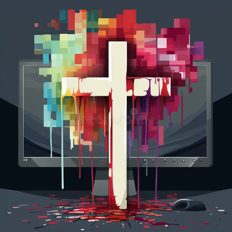 A Computer Screen with a Cross Painted on it Stock Illustration ...