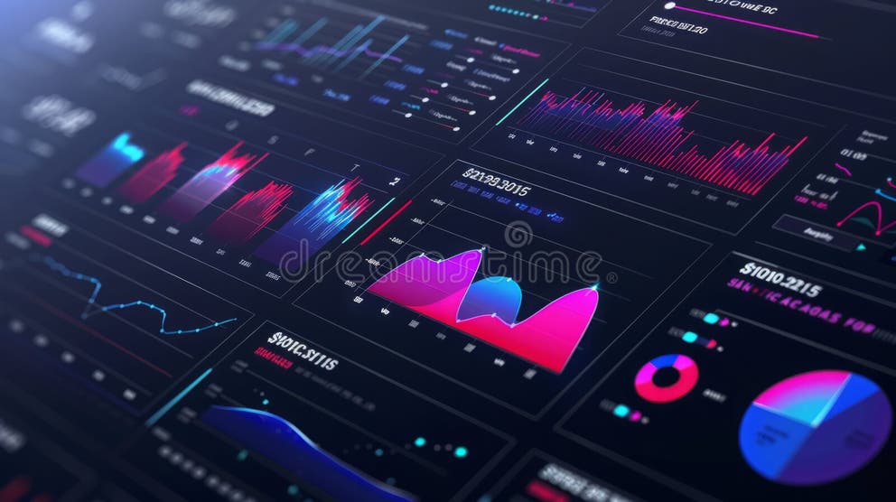 Computer Screen with Various Data, Charts, Graphs Stock Photo - Image ...
