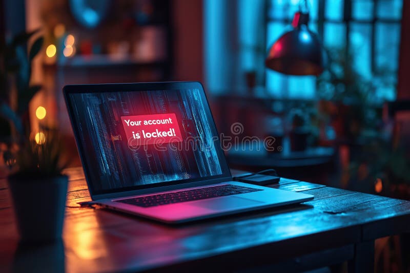 Computer Screen Displaying Account Locked Message in Dimly Lit Room ...