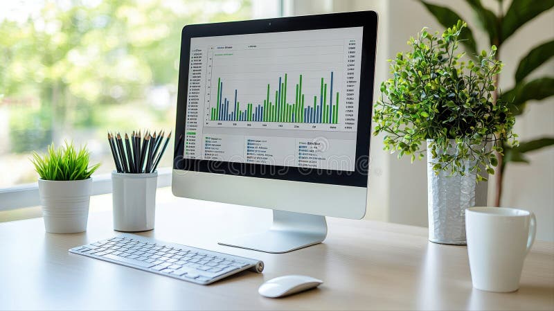 Computer Screen Displaying a Bright Interface with a Lively Potted ...