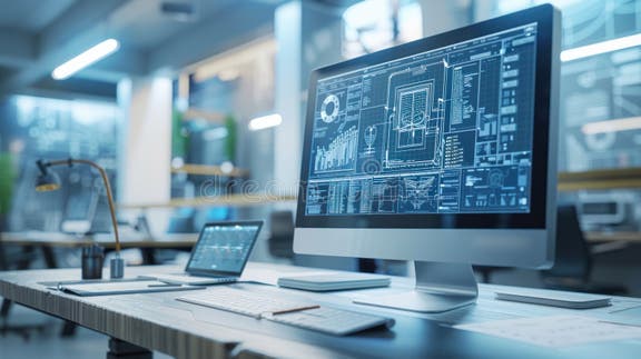 A Computer Screen Displaying a CAD (Computer-Aided Design) Software ...