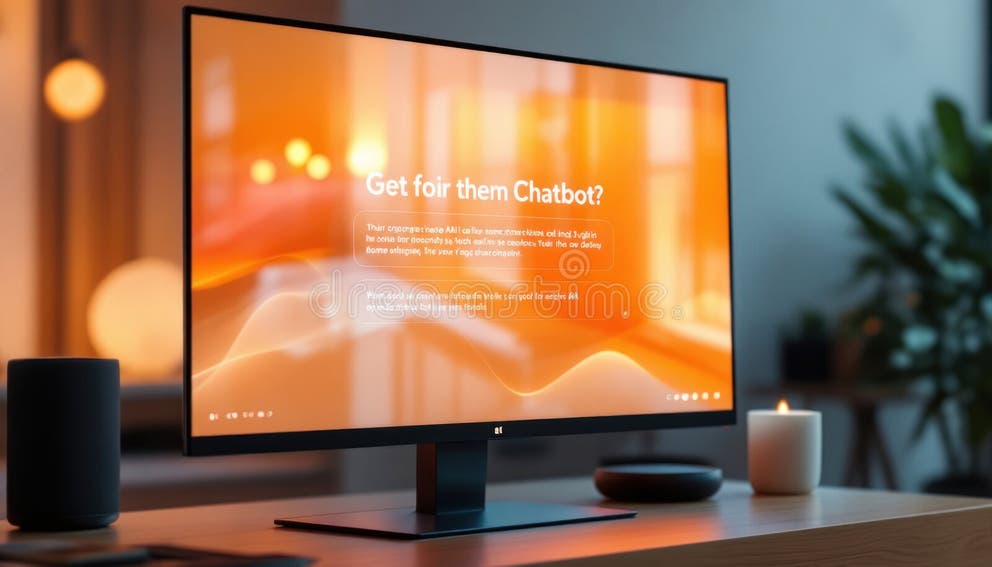 Computer Screen Displaying Chatbot Interface in a Cozy Home Office ...
