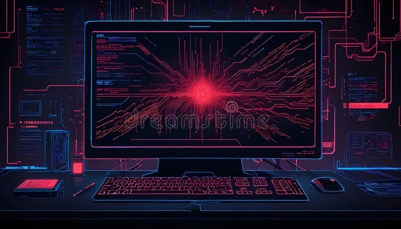 Computer Screen Displaying a Circuit Board with a Red Center Stock ...