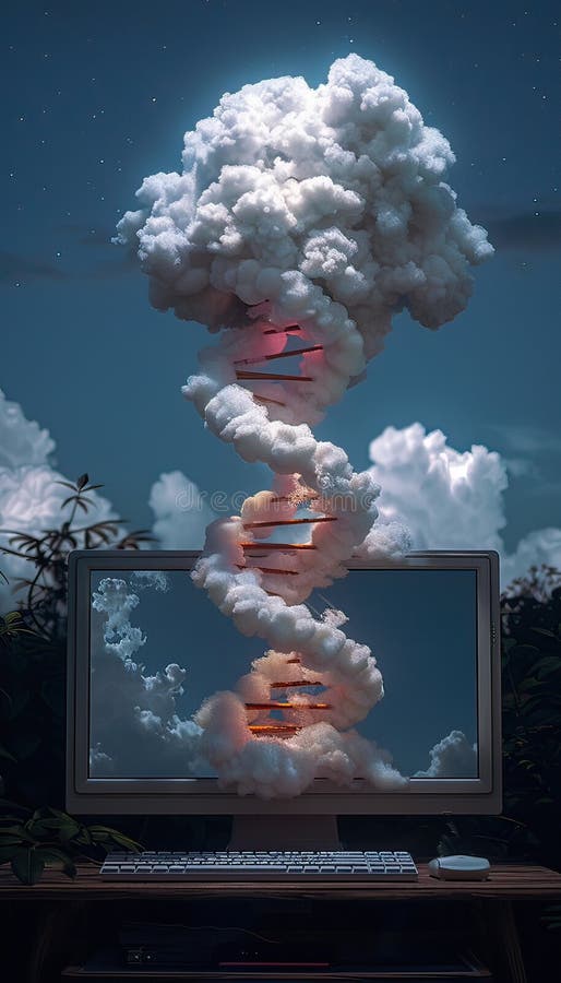 A Computer Screen Displaying a Cloud Emerging from it Stock Image ...