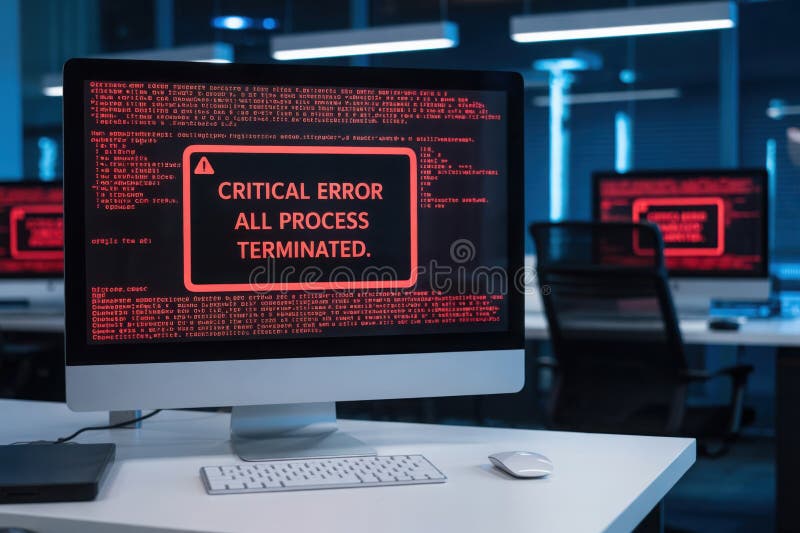 Computer Screen Displaying Critical Error with Terminated Processes Stock Illustration ...