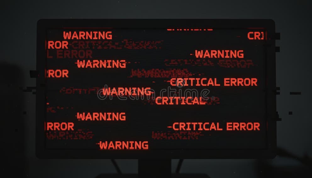 Computer Screen Displaying Critical Error Warning Messages with Glitch Effect Stock Photo ...
