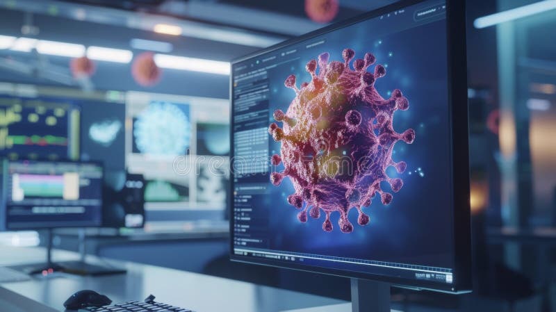 A Computer Screen Displaying a 3D Model of a Virus with AIgenerated ...