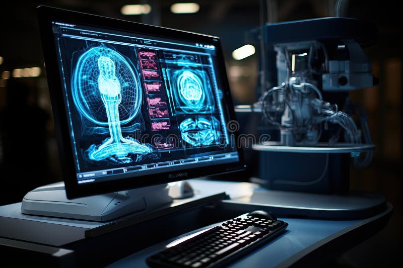Computer Screen Displaying a 3D Reconstruction of a CT Scan, Radiology ...
