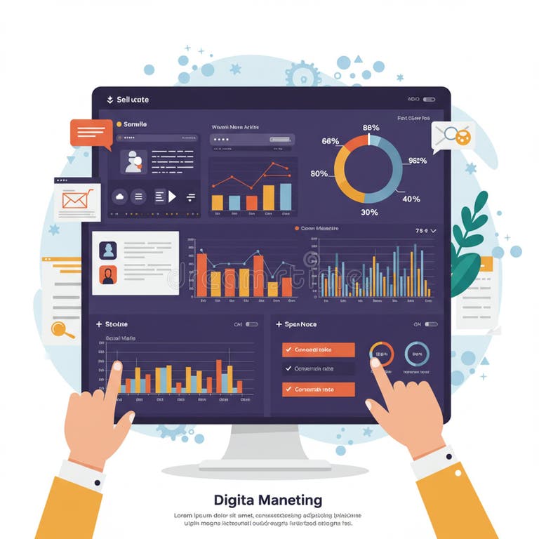 Computer Screen Displaying Data Analytics Dashboard with Various Charts and Graphs. Stock ...