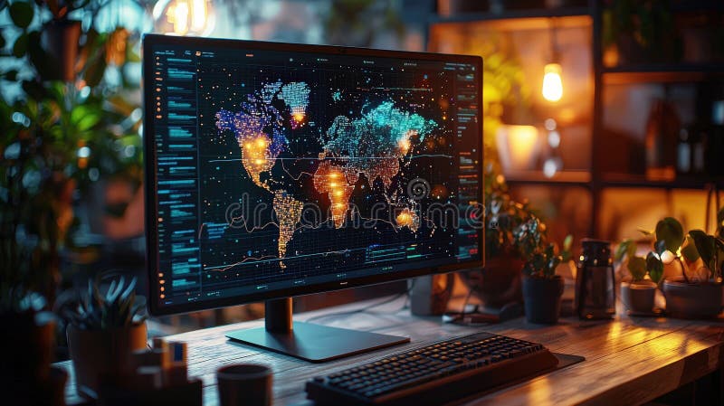 Computer Screen Displaying a Detailed Map with Various Locations and ...