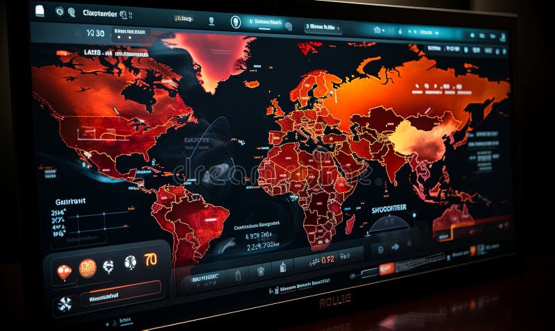 Computer Screen Showing World Map Stock Photo - Image of world, digital ...