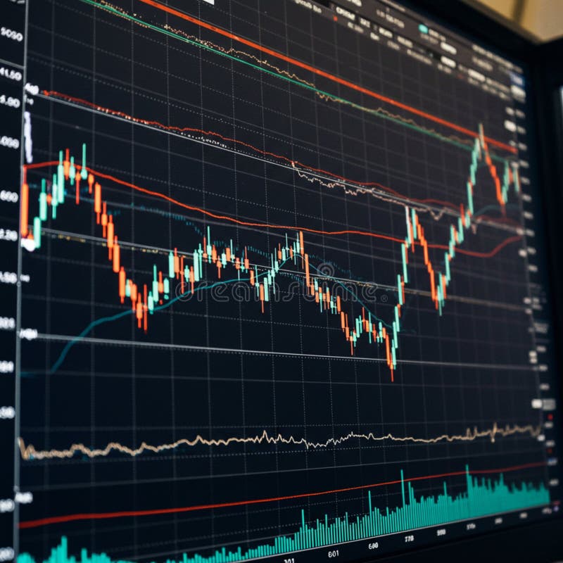 Computer Screen Displaying a Financial Chart with Candlestick Patterns ...