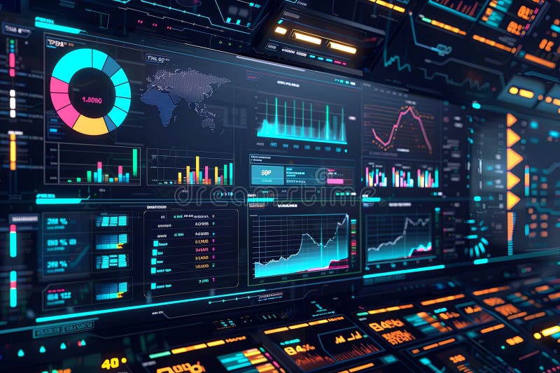 A Computer Screen Displaying a Futuristic Dashboard Filled with Real-time Data and Analytics ...