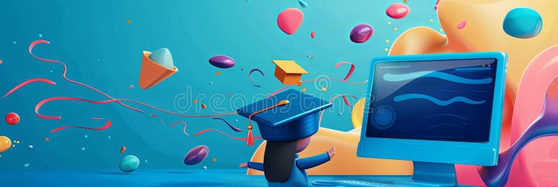 A Computer Screen Displaying a Graduation Cap Symbolizes EdTech, Online ...