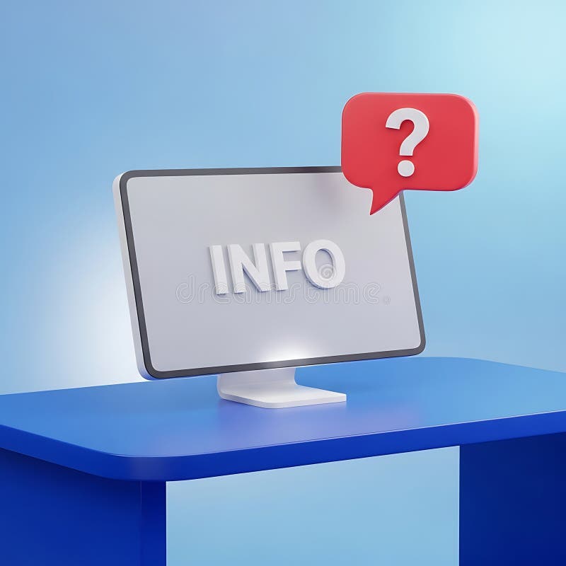 Computer Screen Displaying Info with a Question Mark Speech Bubble ...