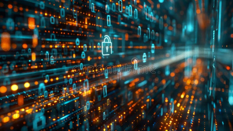 Computer Screen with Lock, Icons Stock Image - Image of security ...