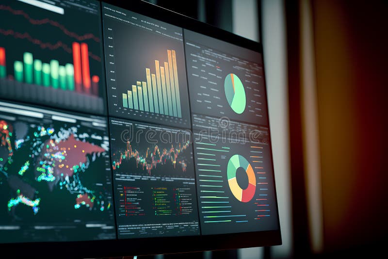 A Computer Screen Displaying Multiple Financial Reports and Graphs and Pie for Business ...