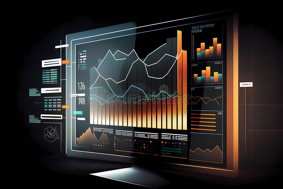 A Computer Screen Displaying Multiple Financial Reports and Graphs and Pie for Business ...