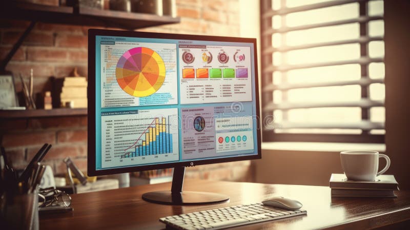 A Computer Screen Displaying Multiple Financial Reports, Graphs and Pie ...