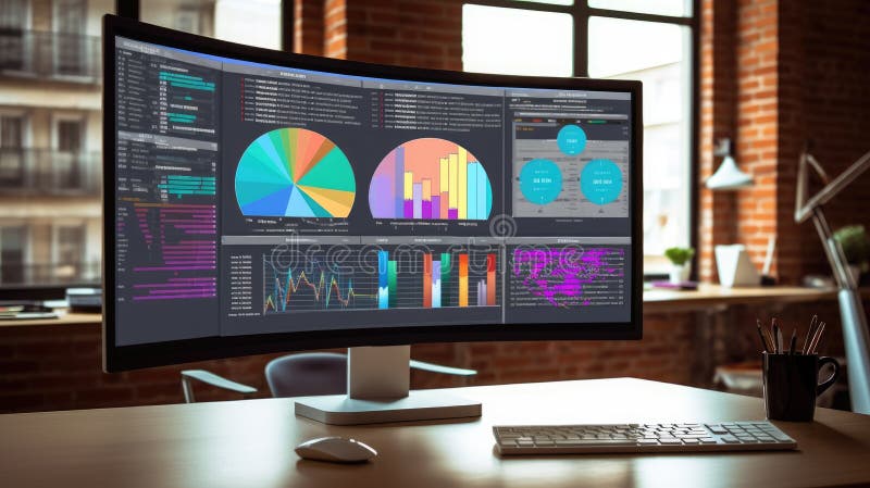A Computer Screen Displaying Multiple Financial Reports, Graphs and Pie ...