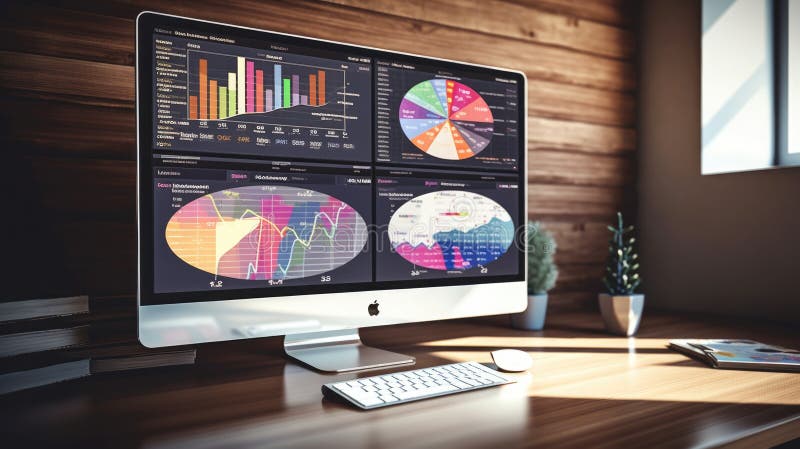 A Computer Screen Displaying Multiple Financial Reports, Graphs and Pie ...