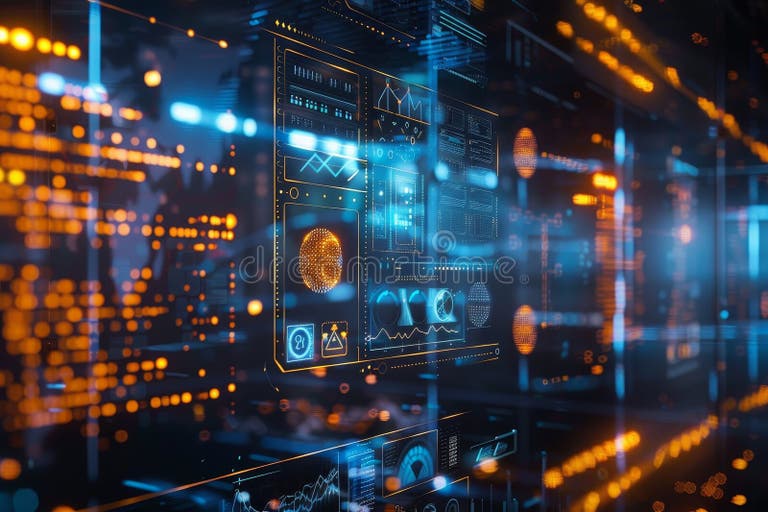 Computer Screen Displaying Multiple Illuminated Lights and Indicators ...