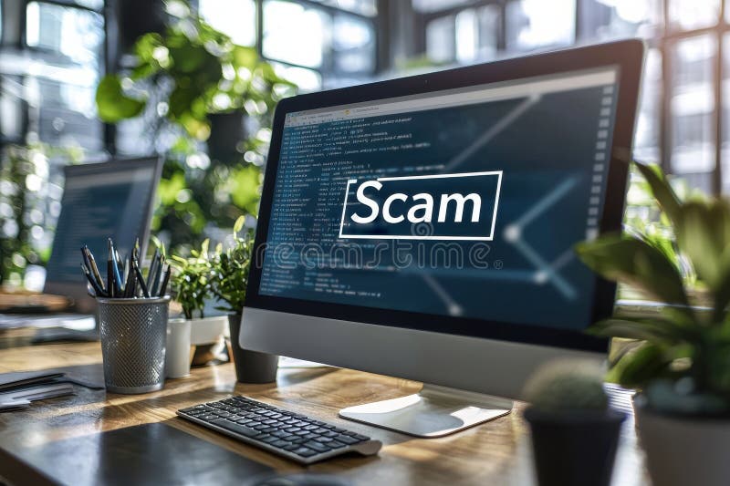 Computer Screen Displaying a Scam Warning Email Highlighting the ...