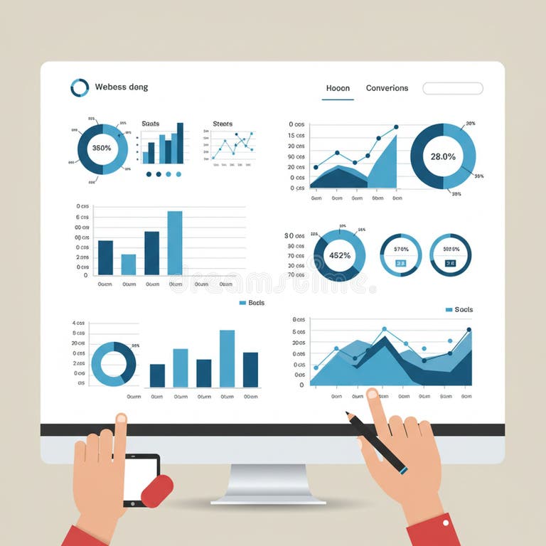 Computer Screen Displaying Various Data Visualizations, Including Pie Charts, Bar Stock ...