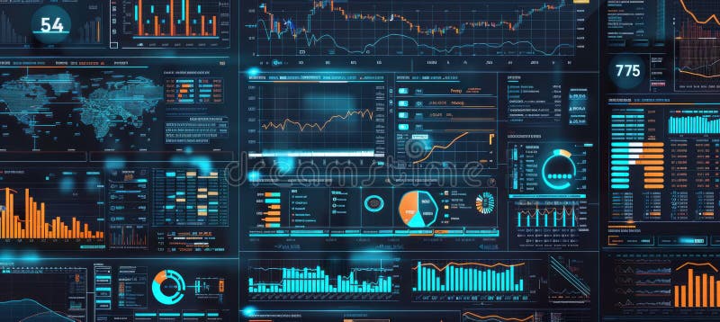 Computer Screen Filled with Graphs and Charts in Electric Blue Font ...