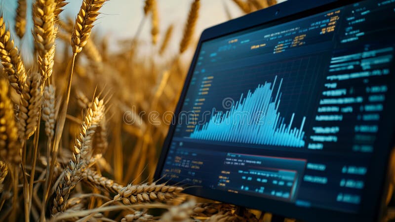 Computer Screen Displaying Water Consumption Data in a Field of Wheat ...