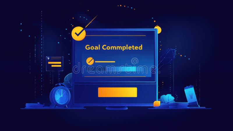 Computer Screen Displaying the Word Goal Completed with a Keyboard and ...