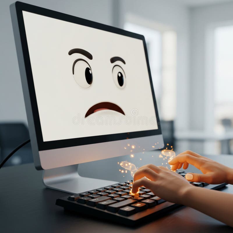 A Computer Screen Displays an Animated, Surprised Expression with ...
