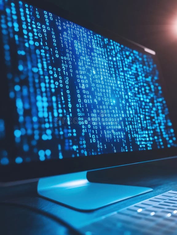 Computer Screen Displays Blue Digital Binary Code Information Stock Illustration - Illustration ...