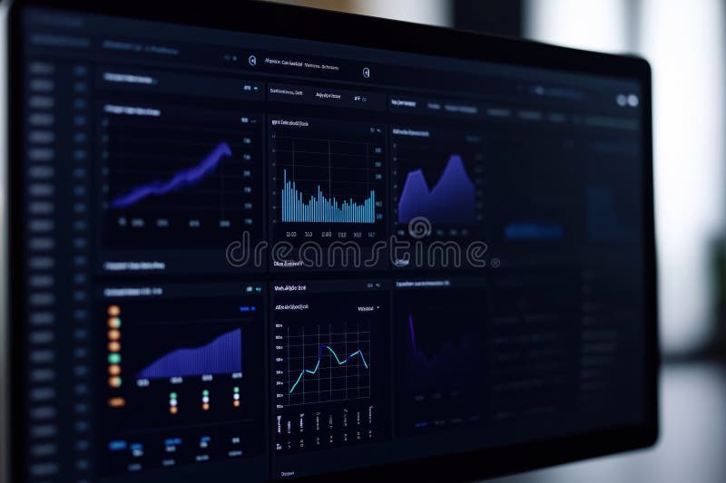 Computer Screen Displays Business Dashboard with Multiple Graphs ...