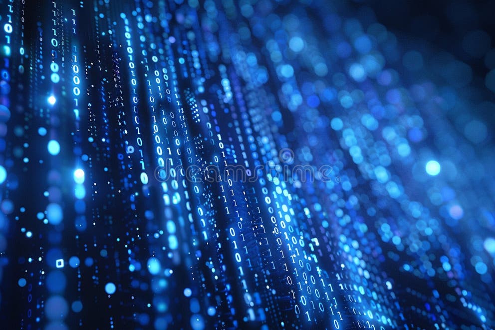 Computer Screen Displays Captivating Blue Digital Binary Data Backdrop Stock Illustration ...