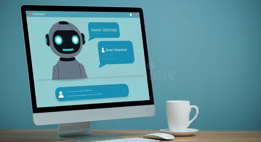Computer Screen Displays a Chatbot Interface with a Stylized Robot ...