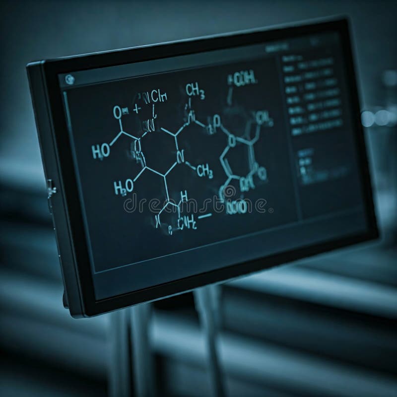 A Computer Screen Displays a Complex Chemical Formula Stock ...