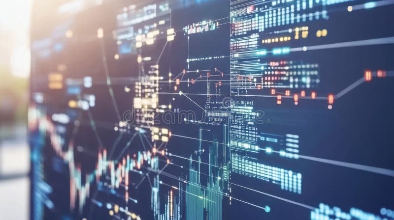 A Computer Screen Displays a Complex Graph of Numbers and Lines Stock ...