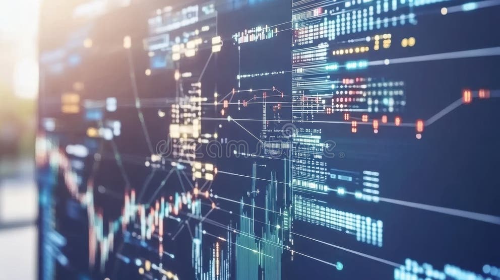 A Computer Screen Displays a Complex Graph of Numbers and Lines Stock ...
