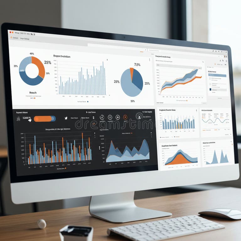 A Computer Screen Displays a Data Analytics Dashboard with Various ...