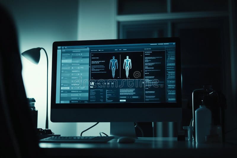 Cinematic Close-up of an Illuminated Computer Screen Showcasing Human ...