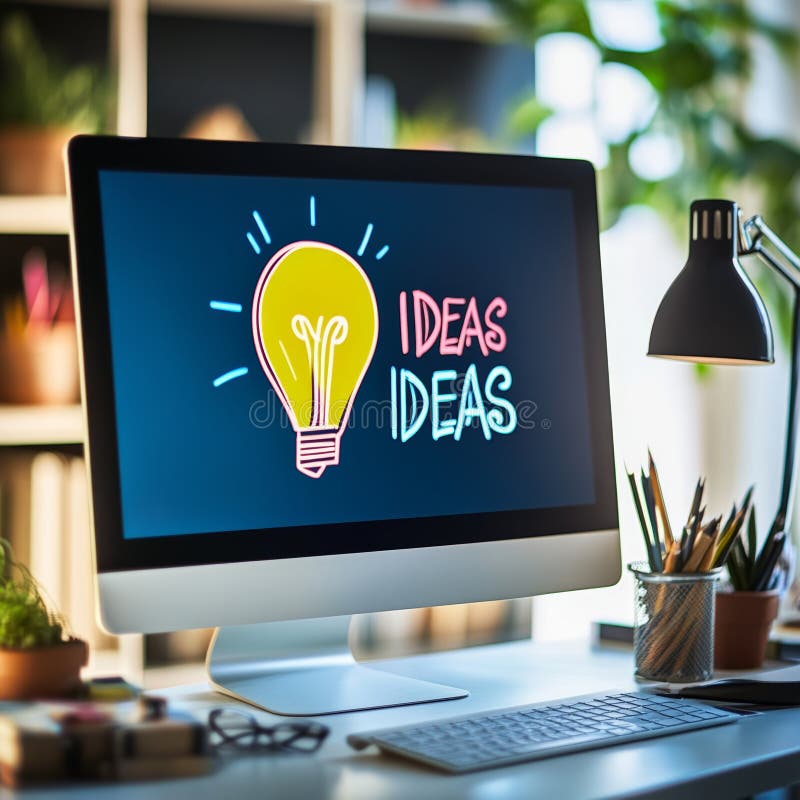 A Computer Screen Displays a Lightbulb with the Word Ideas Written ...