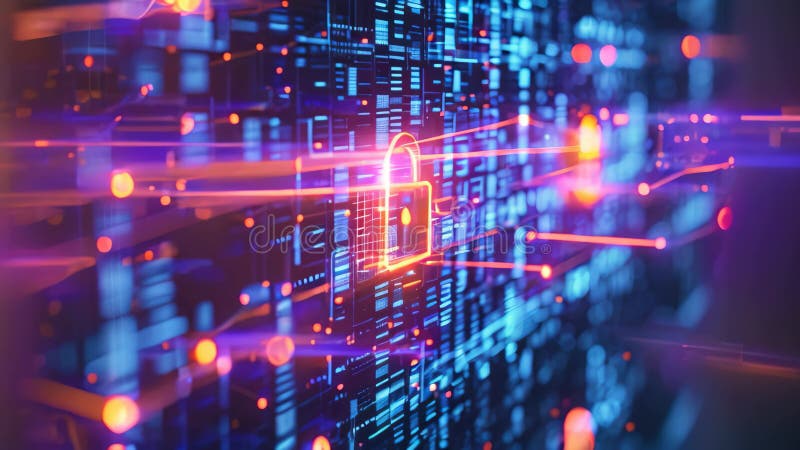 The Computer Screen Displays a Lock with Glowing Lights, Illustrating ...