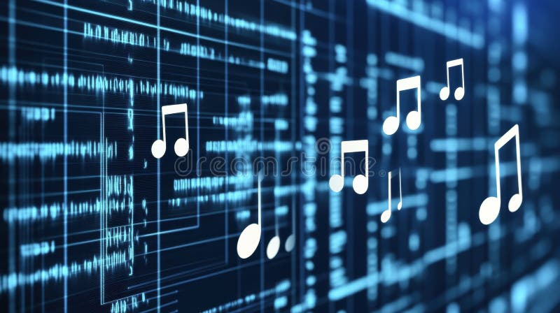 A Computer Screen Displays a Series of Musical Notes Stock Illustration ...