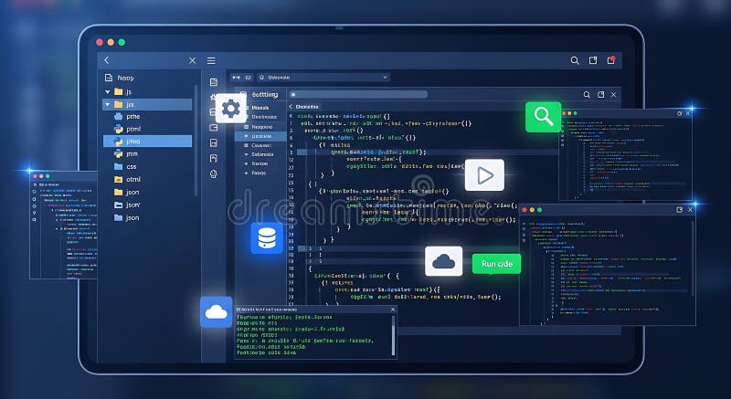 Software Development & Cloud Computing: Code, Data, and Cloud Icons Stock Illustration ...