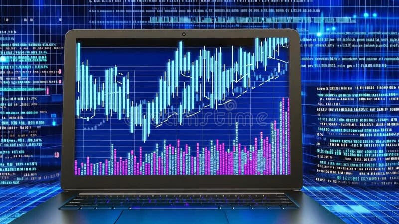 Computer Screen Displays a Stock Market Chart Against Abstract ...