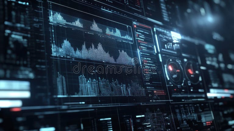 A Computer Screen Displays a Variety of Graphs and Numbers Stock ...