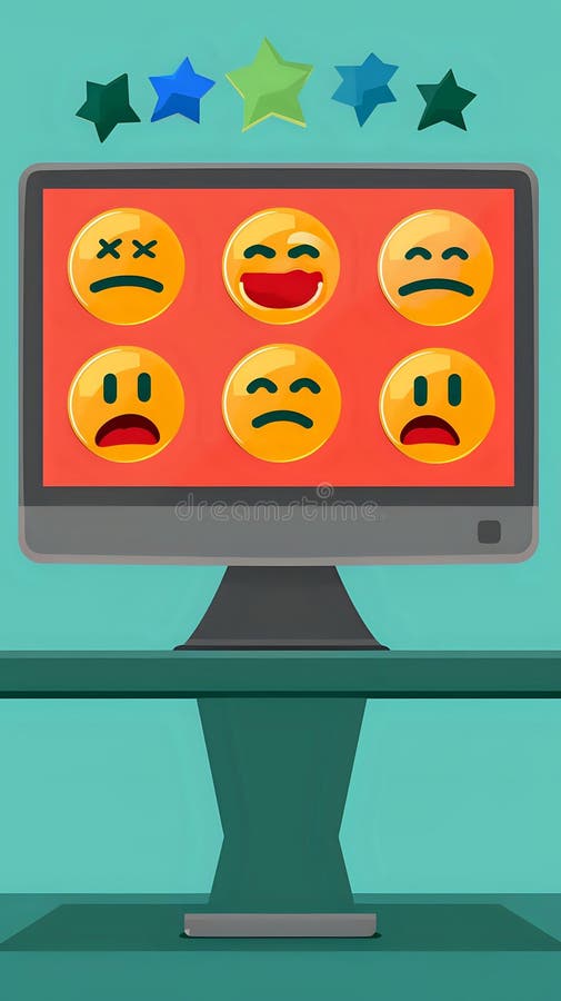 A Computer Screen Displays Various Emoticons Representing Different ...
