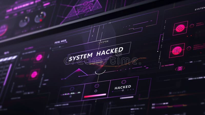 Computer Screen Displays the Words "SYSTEM HACKED" Written in White ...